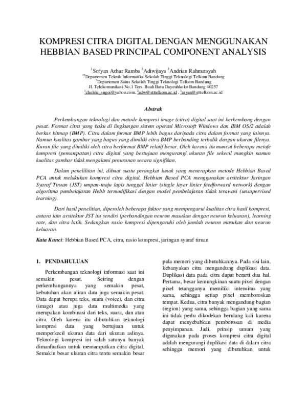 (PDF) Kompresi Citra Digital Dengan Menggunakan Hebbian Based PCA ...