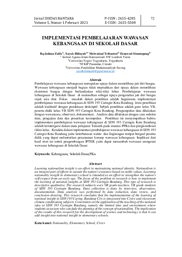 (PDF) Implementasi Pembelajaran Wawasan Kebangsaan DI Sekolah Dasar