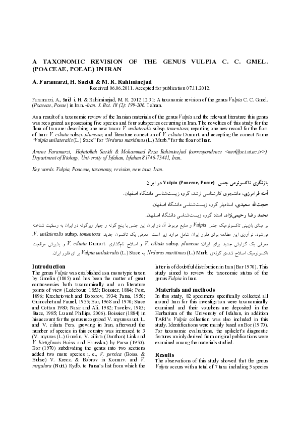 (PDF) A Taxonomic Revision of the Genus Vulpia C. C. Gmel. (Poaceae ...