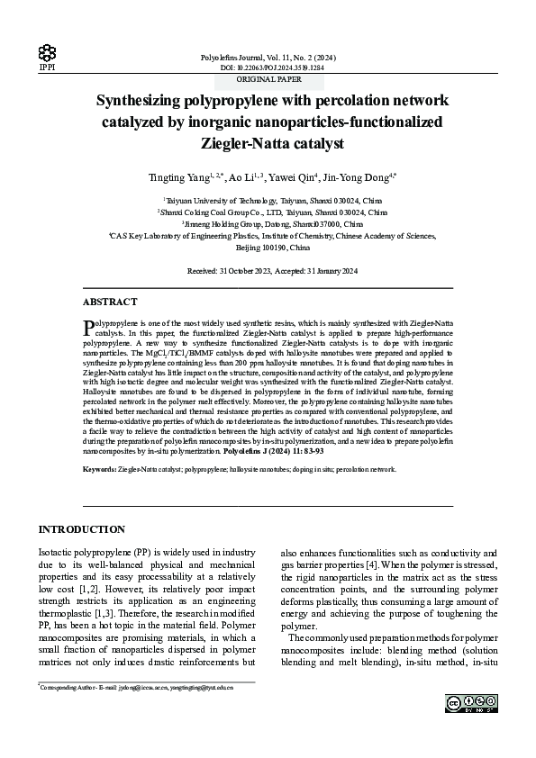 (PDF) Synthesizing polypropylene with percolation network catalyzed by ...