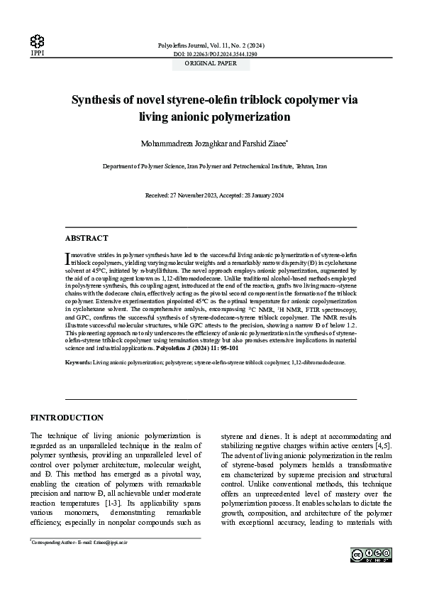 (PDF) Synthesis of novel styrene-olefin triblock copolymer via living anionic polymerization