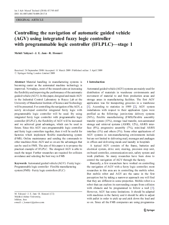 Pdf Controlling The Navigation Of Automatic Guided Vehicle Agv Using Integrated Fuzzy Logic
