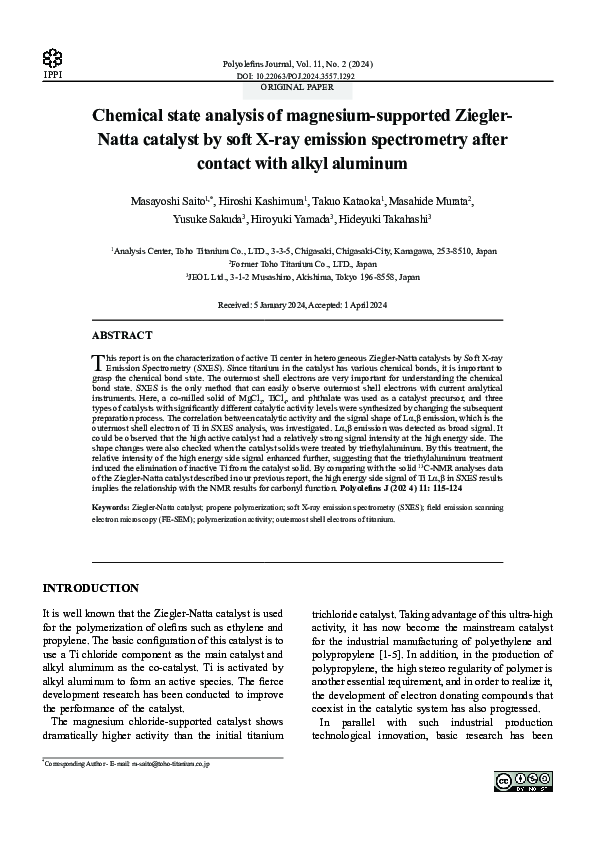 (PDF) Chemical state analysis of magnesium-supported Ziegler-Natta ...