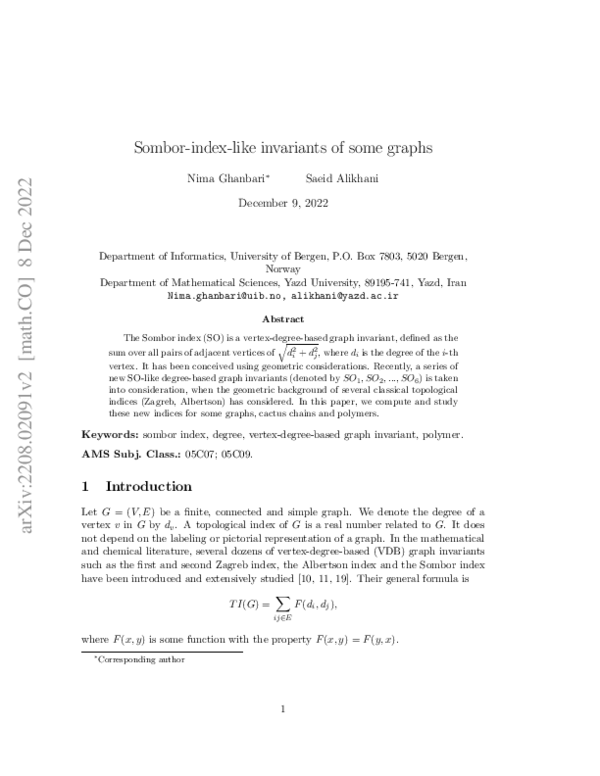 (PDF) Sombor-index-like invariants of some graphs