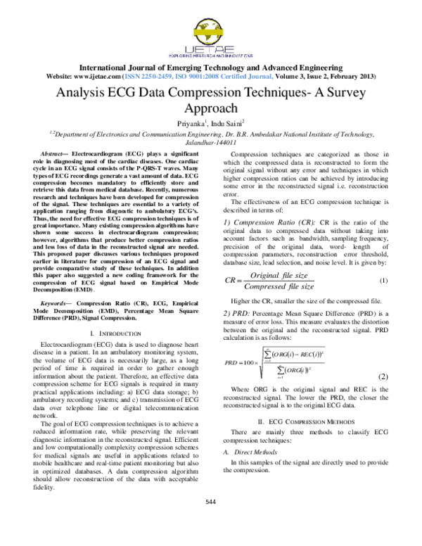 (PDF) Analysis ECG Data Compression Techniques- A Survey Approach (PDF) Analysis ECG Data Compression Techniques- A Survey Approach