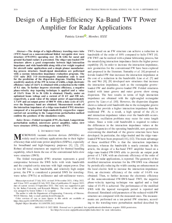 (PDF) Design of a High-Efficiency Ka-Band TWT Power Amplifier for Radar ...