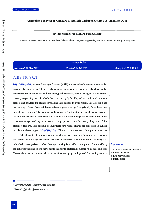 (PDF) Analyzing Behavioral Markers of Autistic Children Using Eye Tracking Data