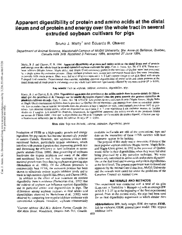 (PDF) Apparent digestibility of protein and amino acids at the distal ...