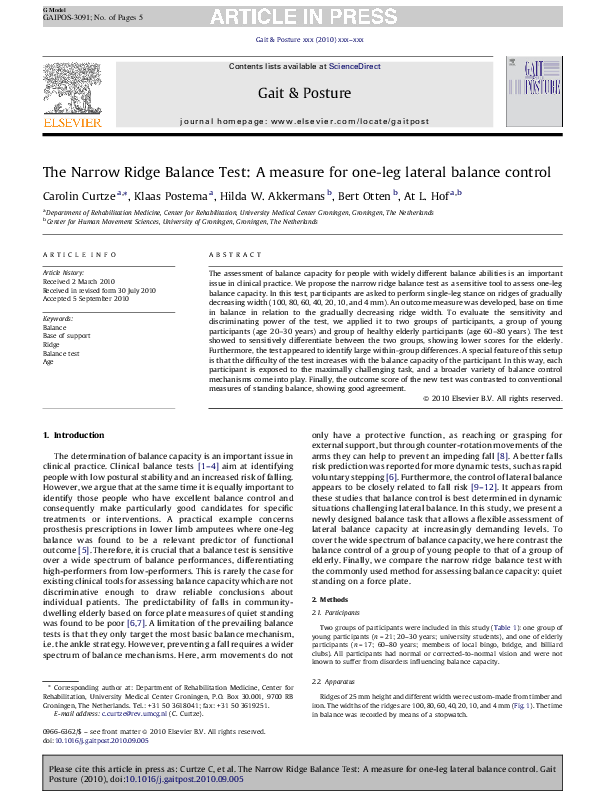 (PDF) The Narrow Ridge Balance Test: A measure for one-leg lateral ...