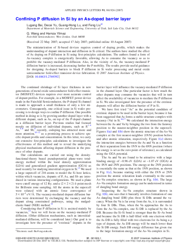 (PDF) Confining P diffusion in Si by an As-doped barrier layer