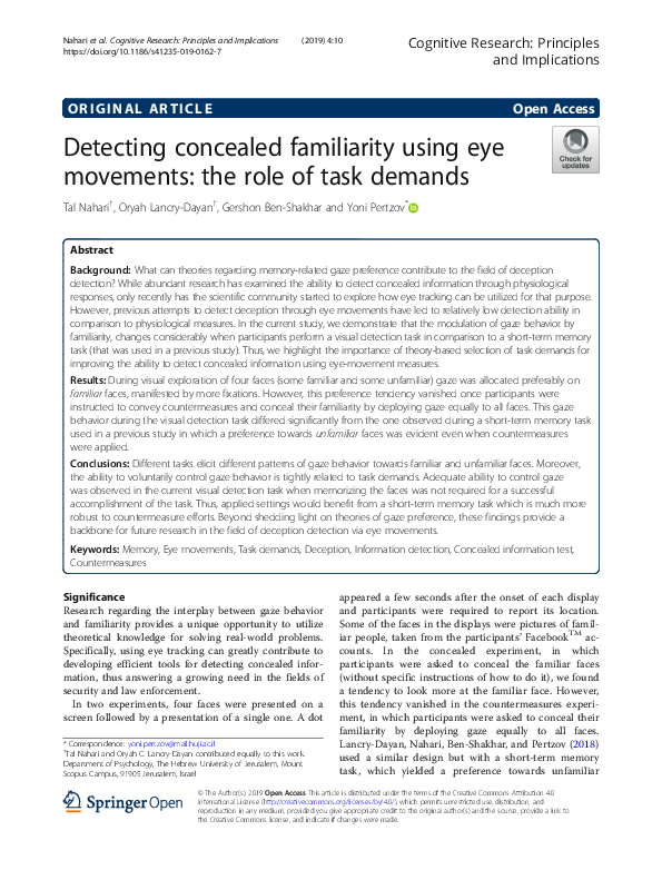 (PDF) Detecting concealed familiarity using eye movements: the role of ...