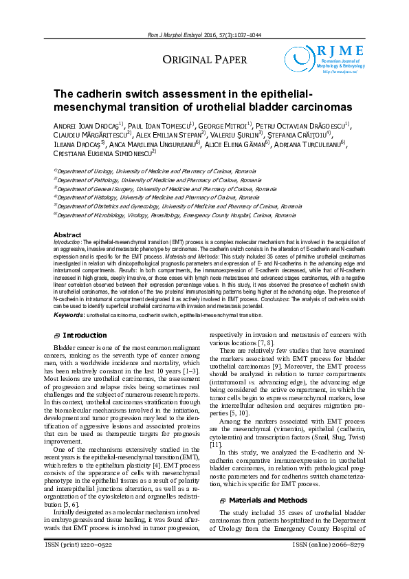 (PDF) The cadherin switch assessment in the epithelial-mesenchymal ...