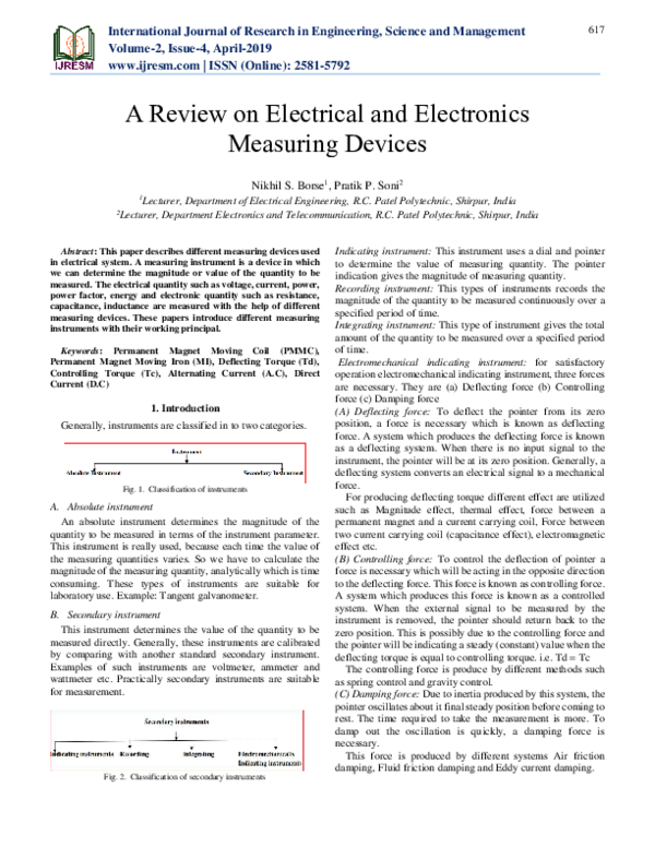 (PDF) A Review of Electrical and Electronics Measuring Devices