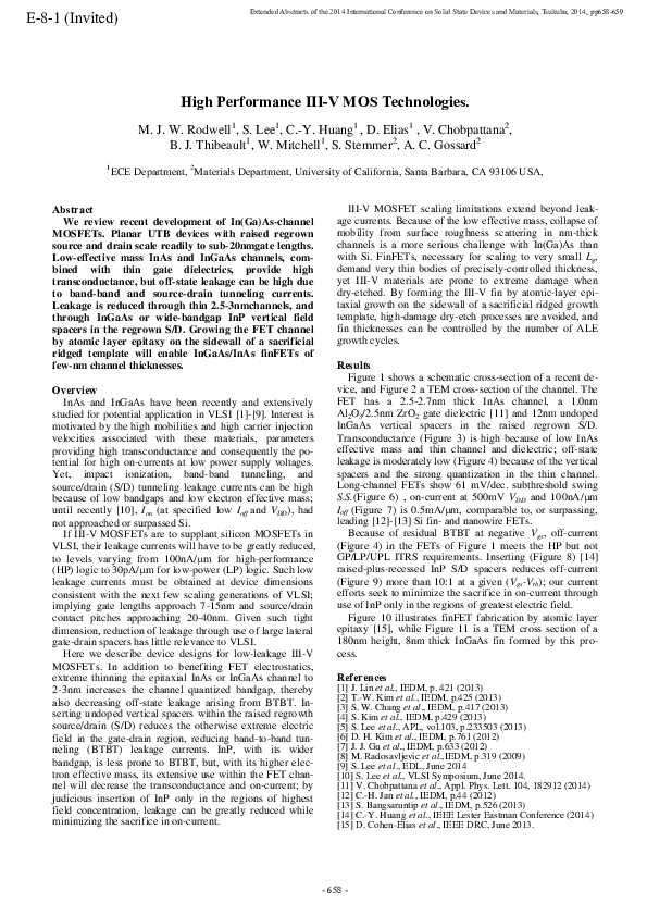 (PDF) High Performance III-V MOS Technologies