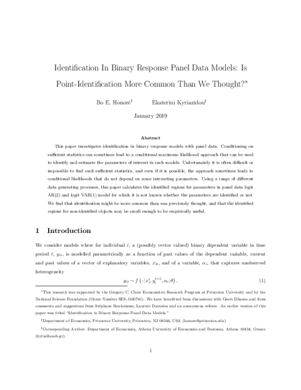(PDF) Identification in Binary Response Panel Data Models: Is Point-Identification More Common ...