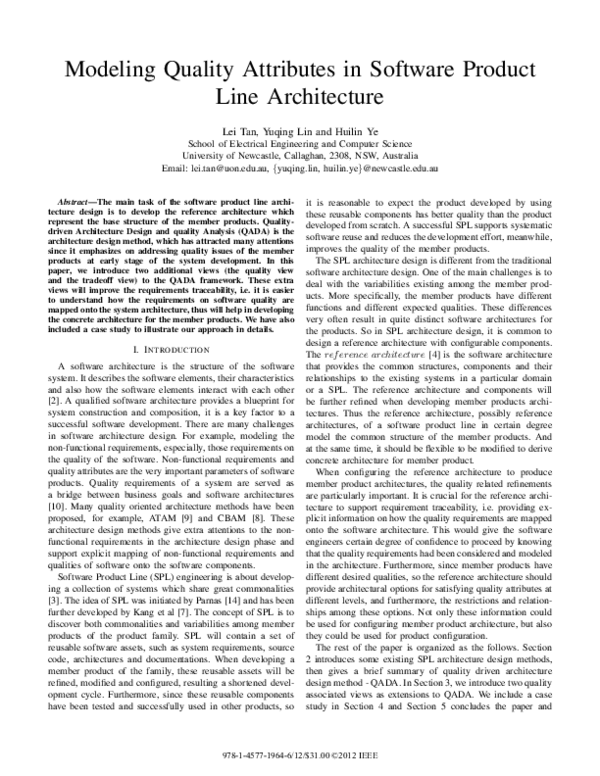 (PDF) Modeling Quality Attributes in Software Product Line Architecture