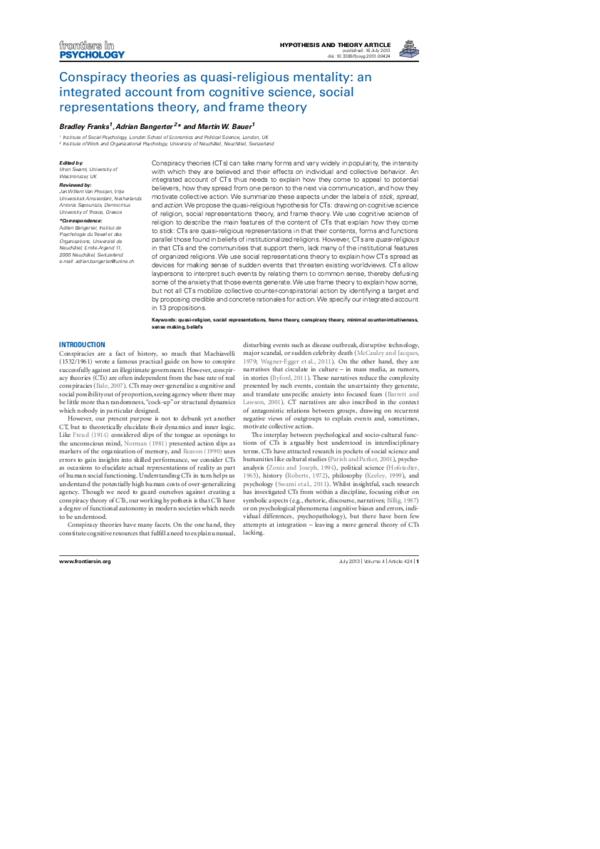 (PDF) Conspiracy theories as quasi-religious mentality: an integrated ...
