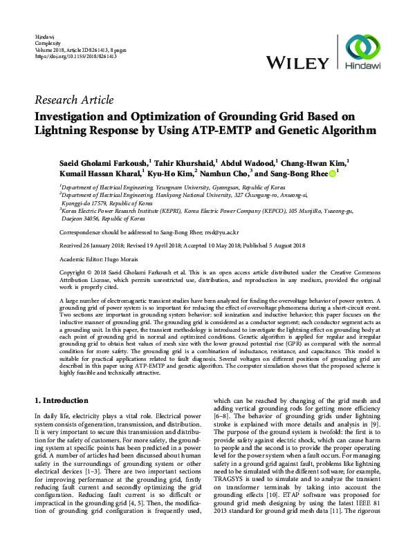 (PDF) Investigation and Optimization of Grounding Grid Based on Lightning Response by Using ATP ...