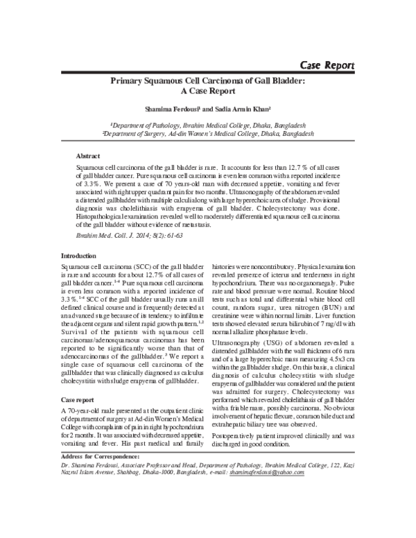 (PDF) Primary Squamous Cell Carcinoma of Gall Bladder: A Case Report