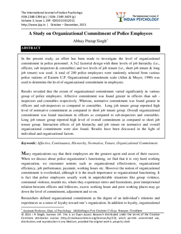 (PDF) A Study on Organizational Commitment of Police Employees