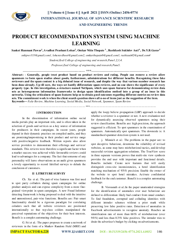 (PDF) Product Recommendation System using Machine Learning and Robotic ...