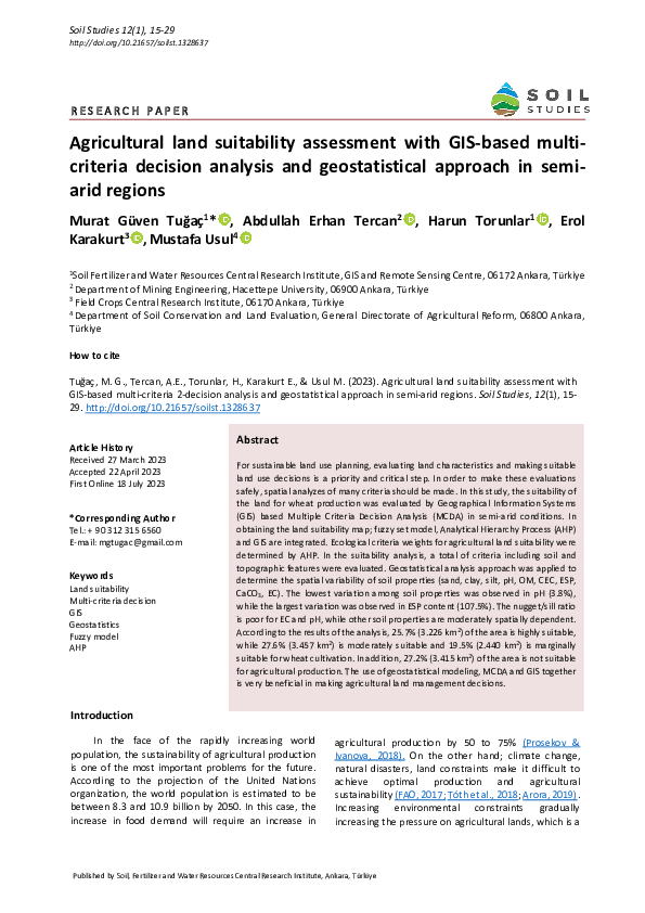 (PDF) Agricultural land suitability assessment with GIS-based multi-criteria decision analysis ...