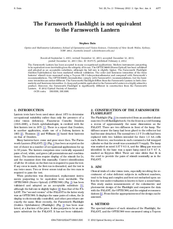 (PDF) The Farnsworth Flashlight is not equivalent to the Farnsworth Lantern