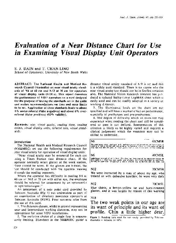 (PDF) Evaluation of a Near Distance Chart for Use in Examining Visual ...