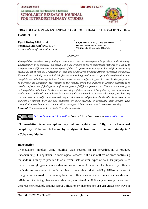 (PDF) TRIANGULATION AN ESSENTIAL TOOL TO ENHANCE THE VALIDITY OF A CASE STUDY