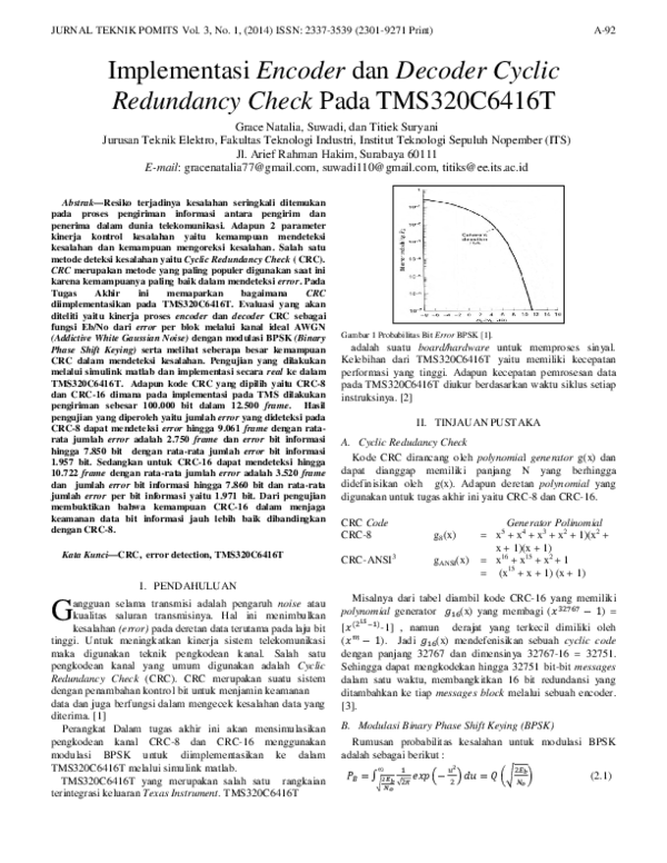 (PDF) Implementasi Encoder dan Decoder Cyclic Redundancy Check Pada TMS320C6416T