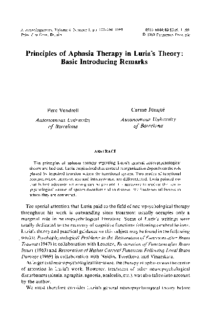 (PDF) Principles of aphasia therapy in Luria's theory: Basic ...