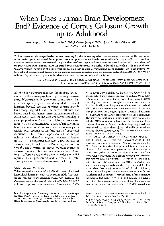 (PDF) When does human brain development end? Evidence of corpus ...