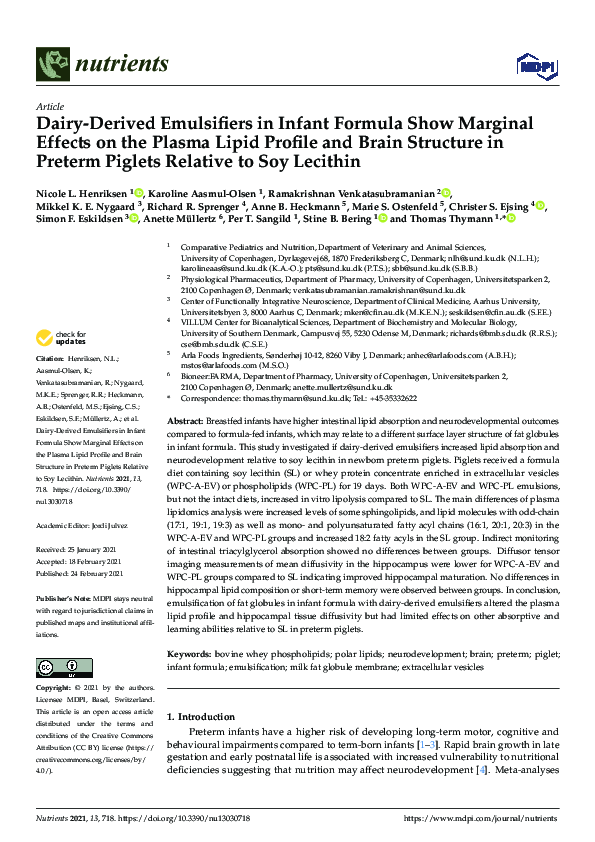 (PDF) Dairy-Derived Emulsifiers in Infant Formula Show Marginal Effects ...