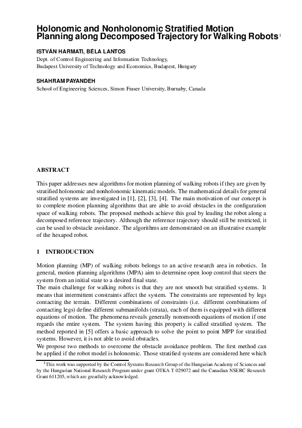 (PDF) Holonomic and Nonholonomic Stratified Motion Planning along ...
