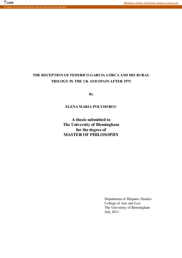 (PDF) The reception of Federico Garcia Lorca and his rural trilogy in ...