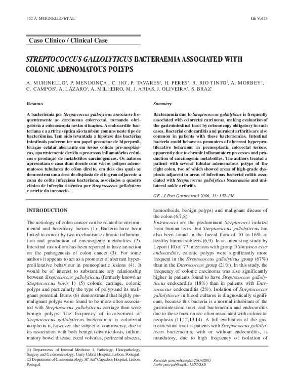 (PDF) Streptococcus Gallolyticus Bacteraemia associated with colonic adenomatous polyps ...