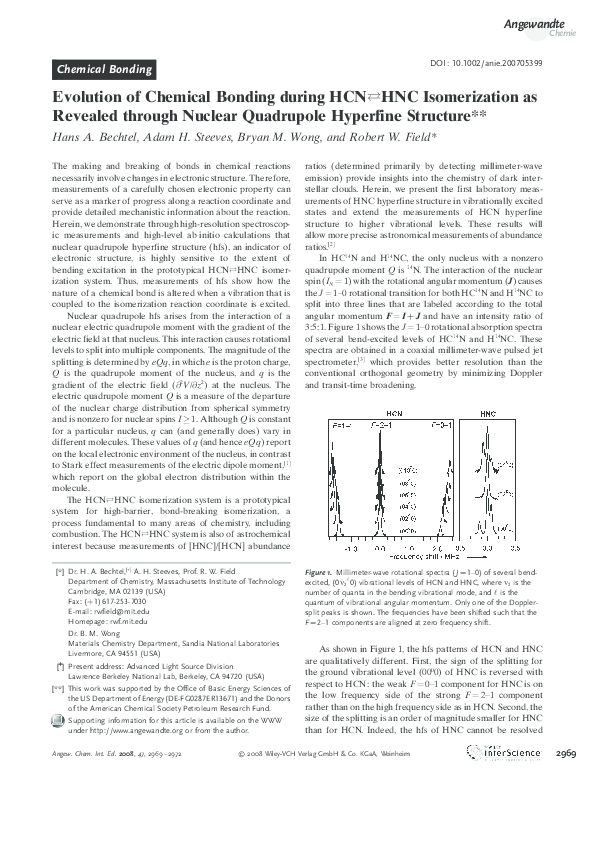 (PDF) Evolution of Chemical Bonding During HCN←→HNC Isomerization as ...