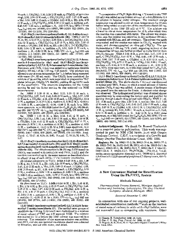 (PDF) A new convenient method for esterification using the Ph3P/CCl4 system