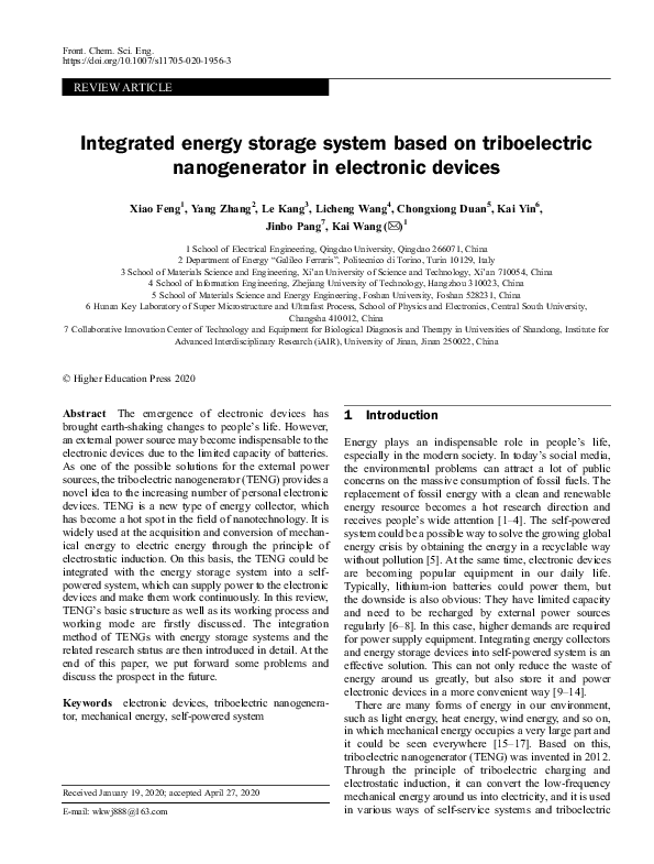 Integrated energy storage system based on triboelectric nanogenerator in electronic devices