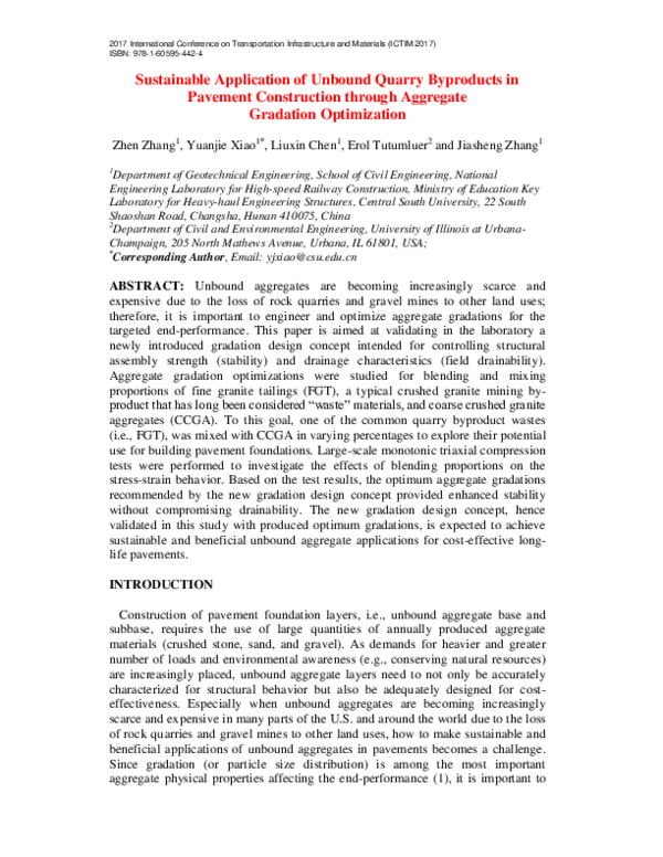 (PDF) Sustainable Application of Unbound Quarry Byproducts in Pavement ...
