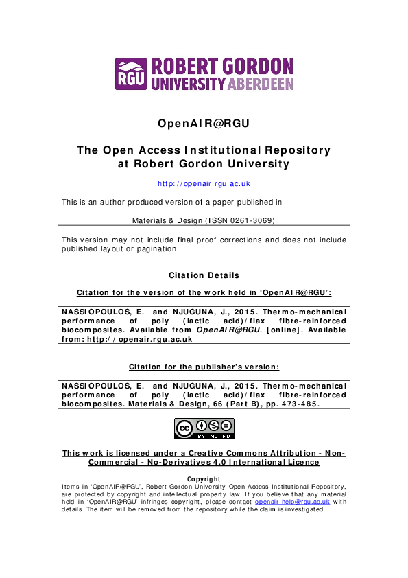 (PDF) Thermo-mechanical performance of poly(lactic acid)/flax fibre ...