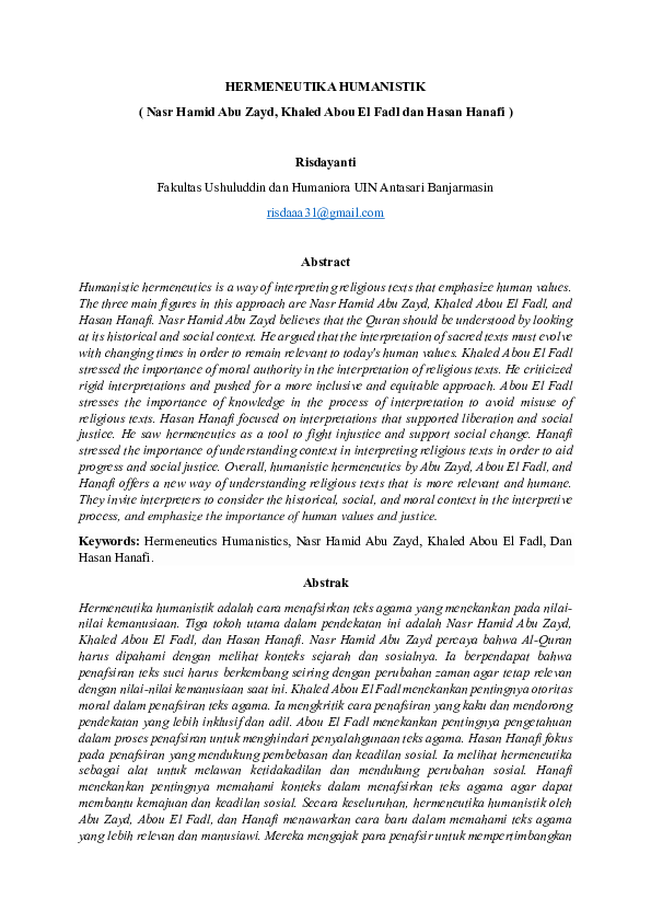 (PDF) HERMENEUTIKA HUMANISTIK ( Nasr Hamid Abu Zayd, Khaled Abou El ...