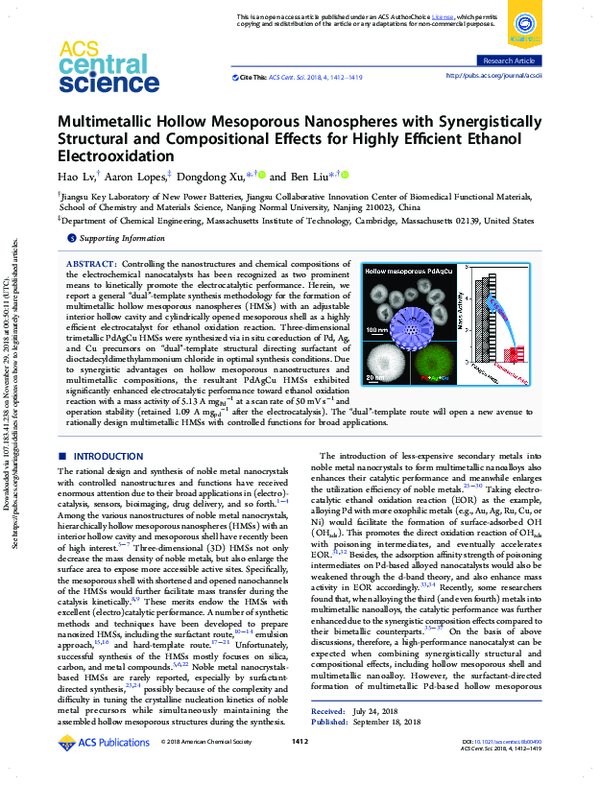 (PDF) Multimetallic Hollow Mesoporous Nanospheres with Synergistically ...