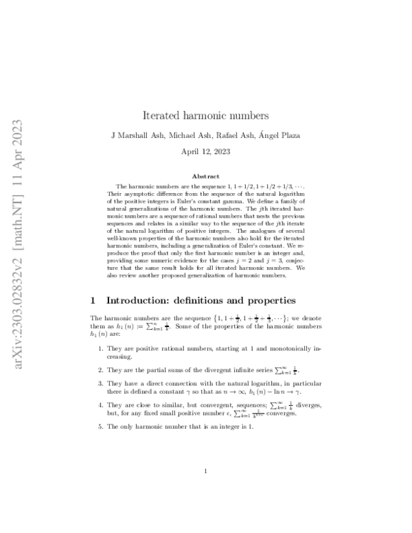 (PDF) Iterated harmonic numbers