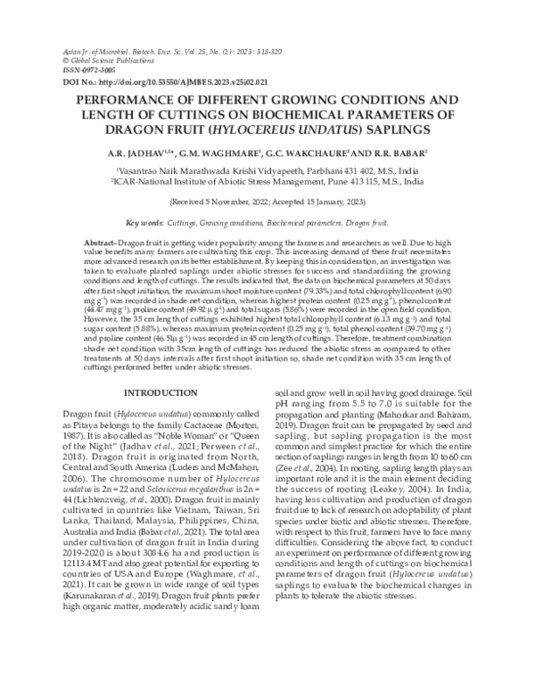 (PDF) Performance of Different Growing Conditions and Length of Cuttings on Biochemical ...