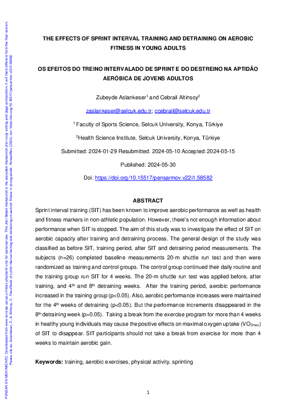 (PDF) THE EFFECTS OF SPRINT INTERVAL TRAINING AND DETRAINING ON AEROBIC FITNESS IN YOUNG ADULTS ...