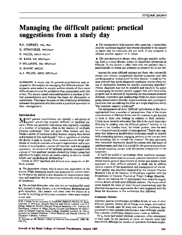 (PDF) Managing the difficult patient: practical suggestions from a study day