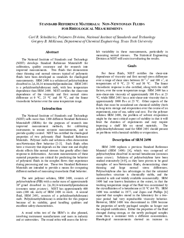 (PDF) Standard Reference Materials: Non-Newtonian Fluids for ...
