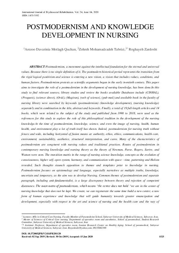 (PDF) Postmodernism and Knowledge Development in Nursing