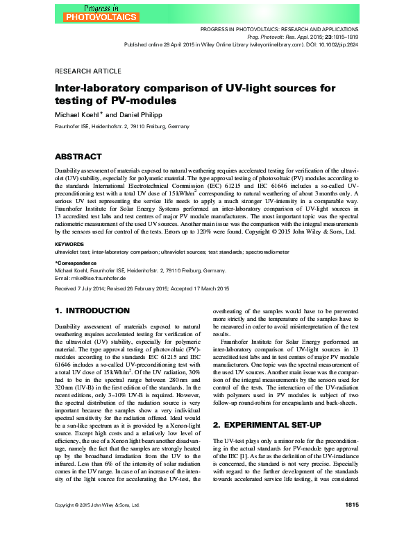 (PDF) Inter-laboratory comparison of UV-light sources for accelerated ...